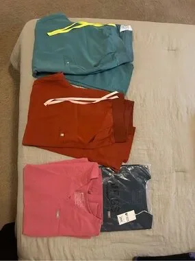 Figs | Tops | Mixed Color Medical Scrub Tops And Pants Teal Rust Pink ...